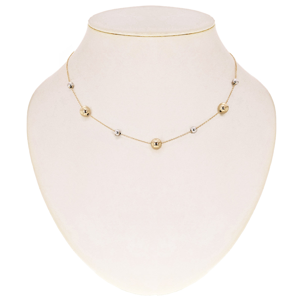 Italian 14k Yellow & White Gold Bead Station Chain Necklace 16" 8mm 3 ...