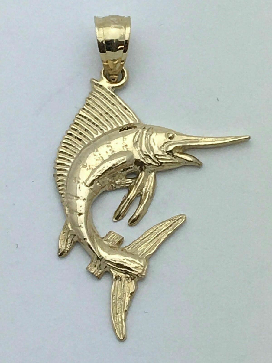 14k Yellow Gold Solid Marlin Fish Charm Pendant 1.8 grams – Direct ...