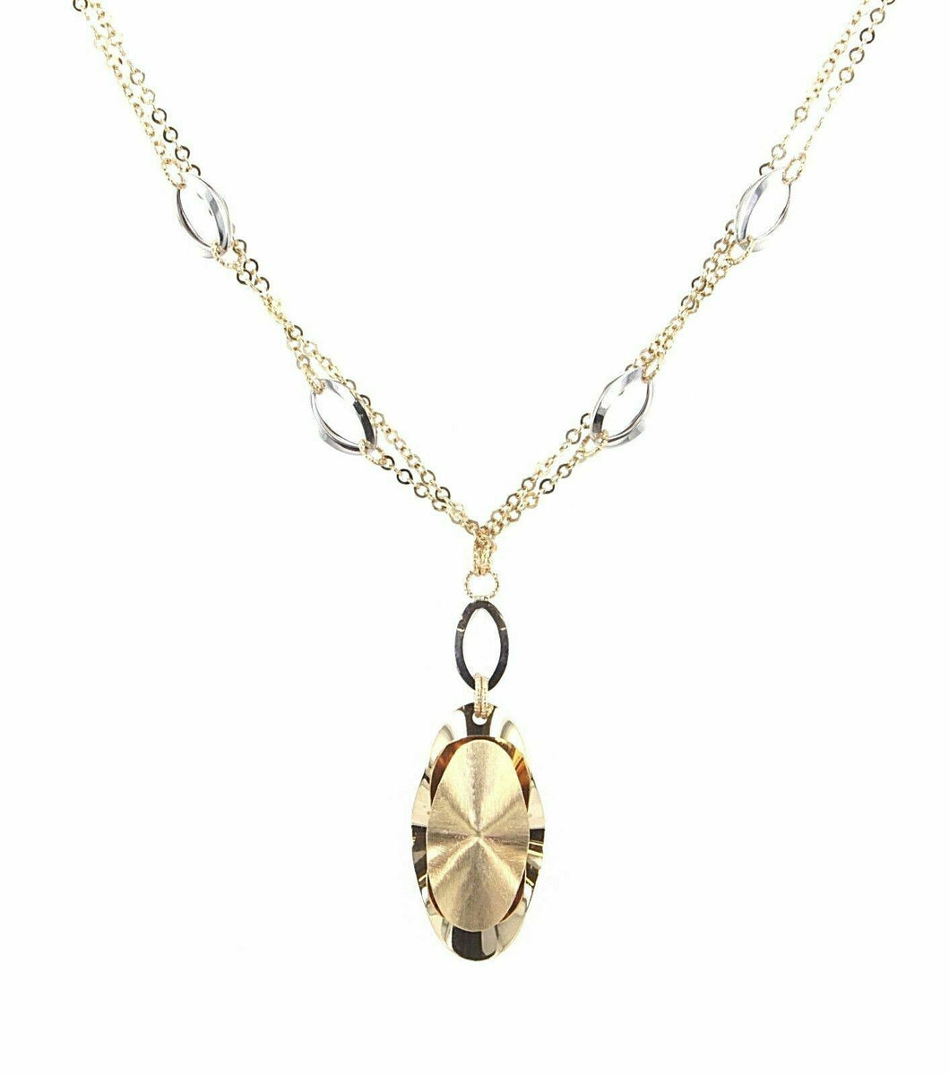Italian 14k Two Tone Gold Oval Charm Chain Statement Necklace Double R ...