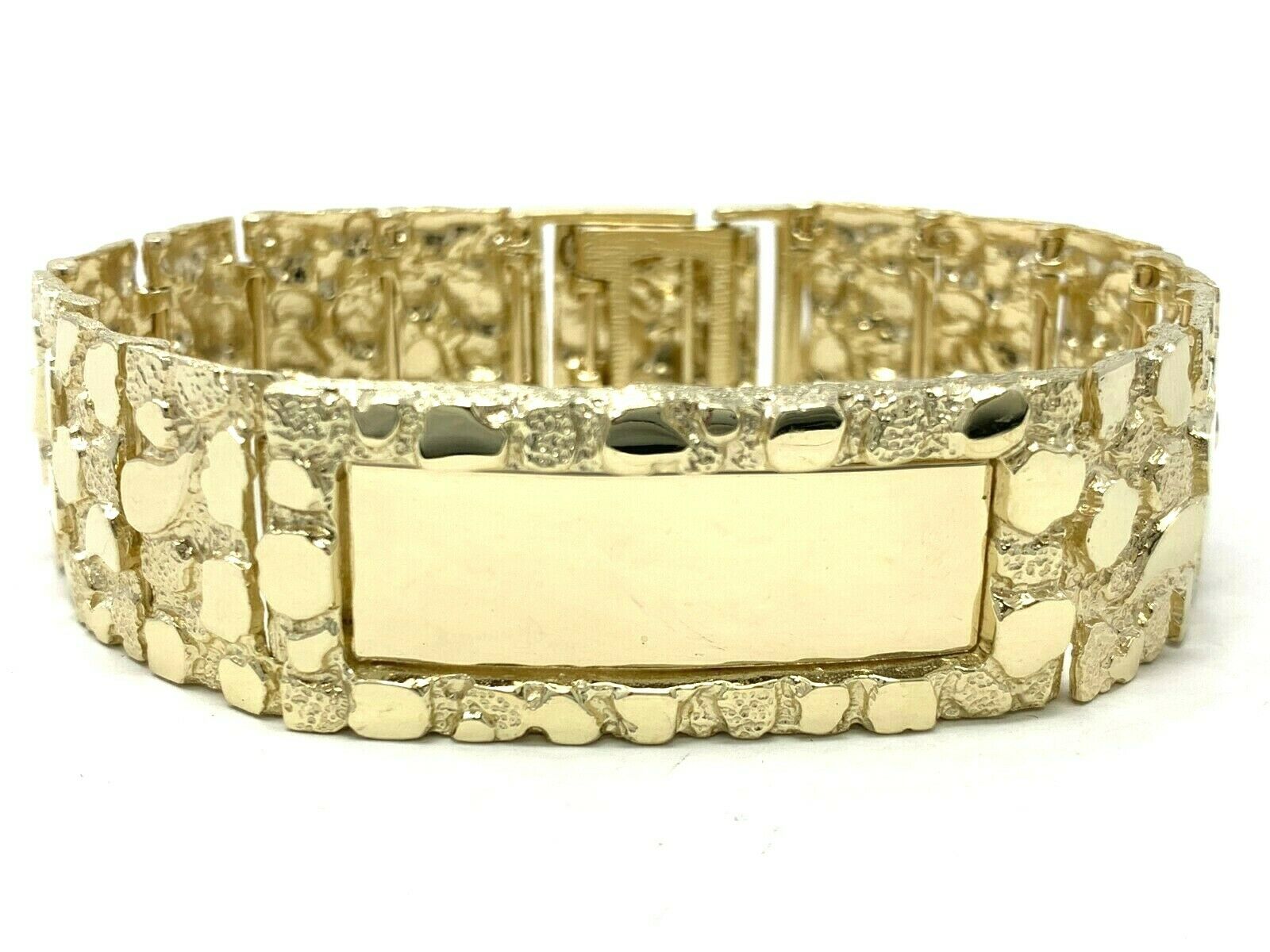 Men s 10k Yellow Gold Nugget ID Bracelet 8 21mm 58 grams Direct Source Gold Diamond