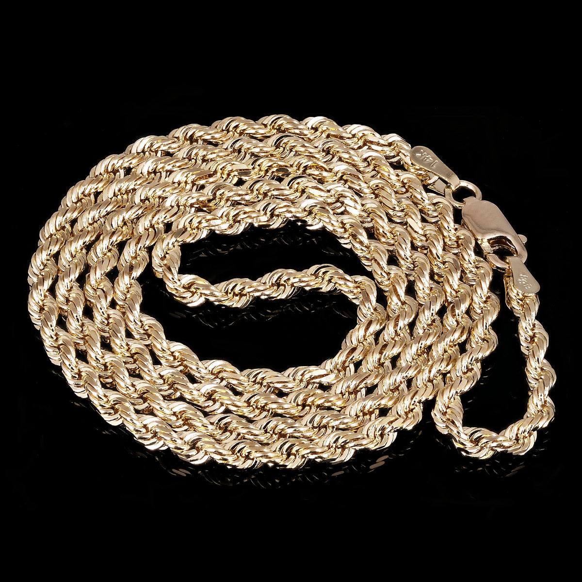 14k Yellow Gold Solid Diamond Cut Rope Chain Necklace | Direct Source ...
