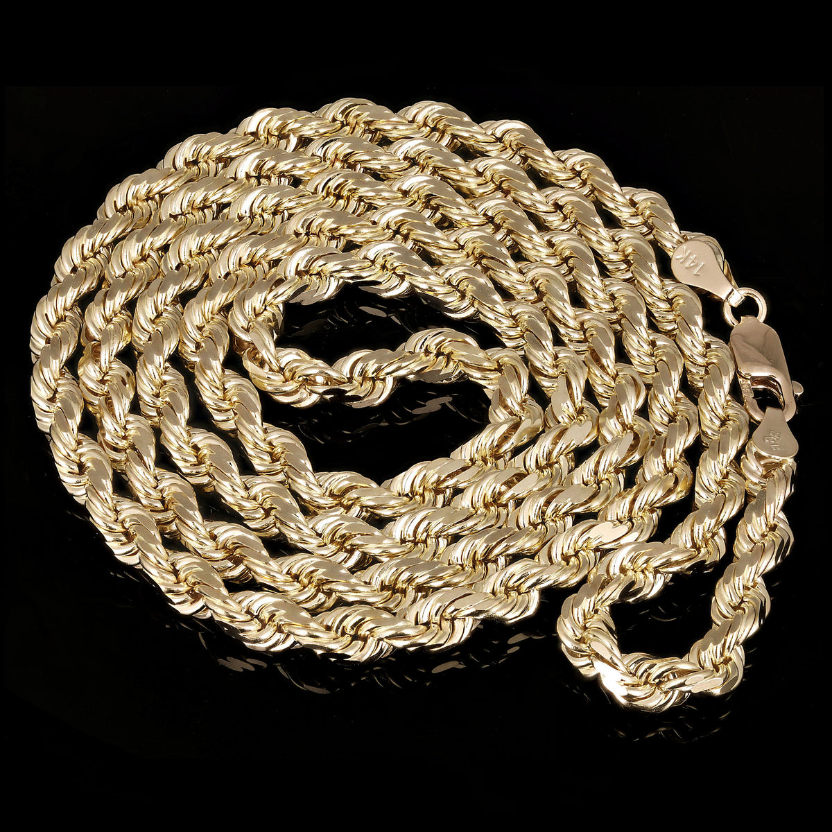 14k Yellow Gold Solid Diamond Cut Rope Chain Necklace | Direct Source ...